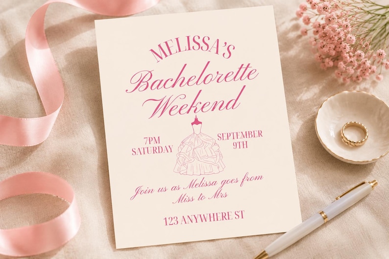 Editable Bachelorette Party Invitation Template, Pink Coquette Bach ...