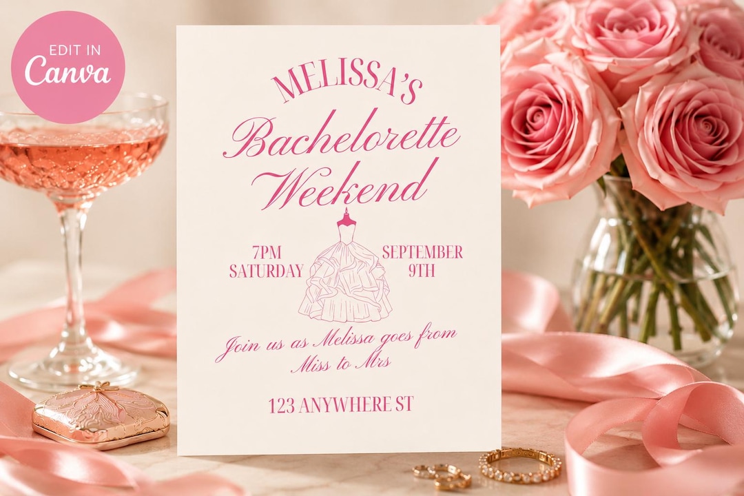 Editable Bachelorette Party Invitation Template, Pink Coquette Bach ...