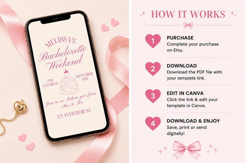 Editable Bachelorette Party Invitation Template, Pink Coquette Bach ...