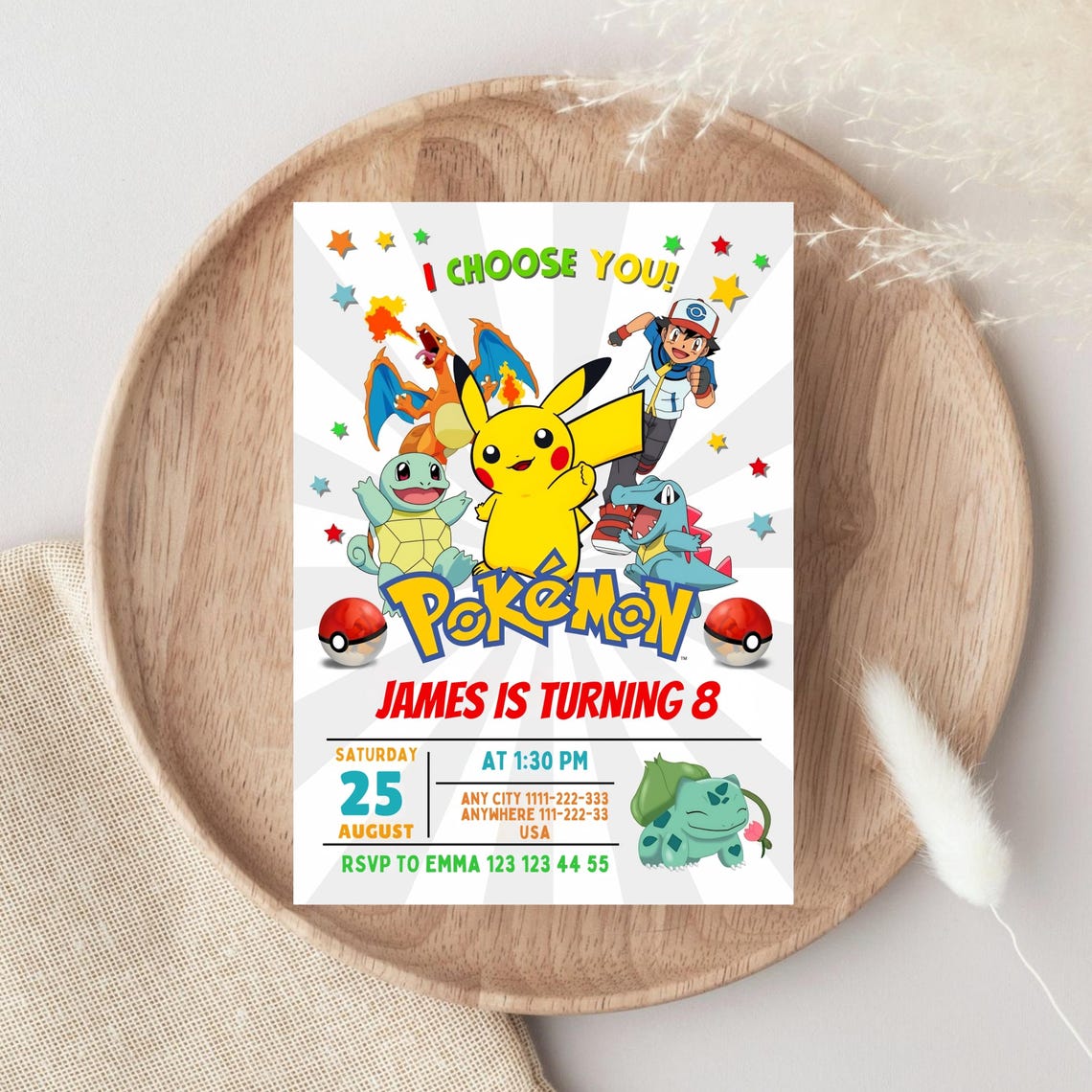 Pokémon Birthday Card, Red Yellow Cartoon Style, Editable Canva ...