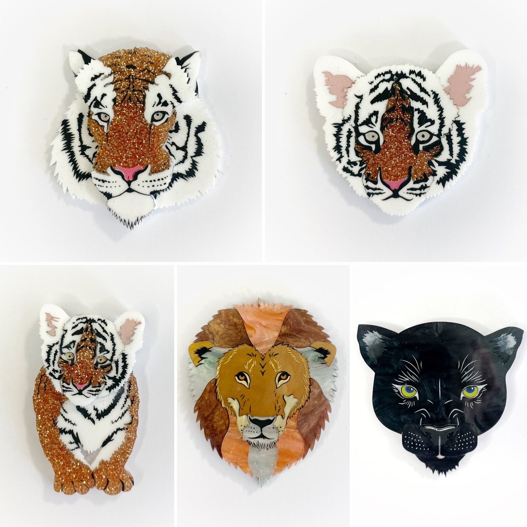 5 BROOCH BUNDLE Big Cats Collection Tiger X3, Lion, Panther, Beautiful ...