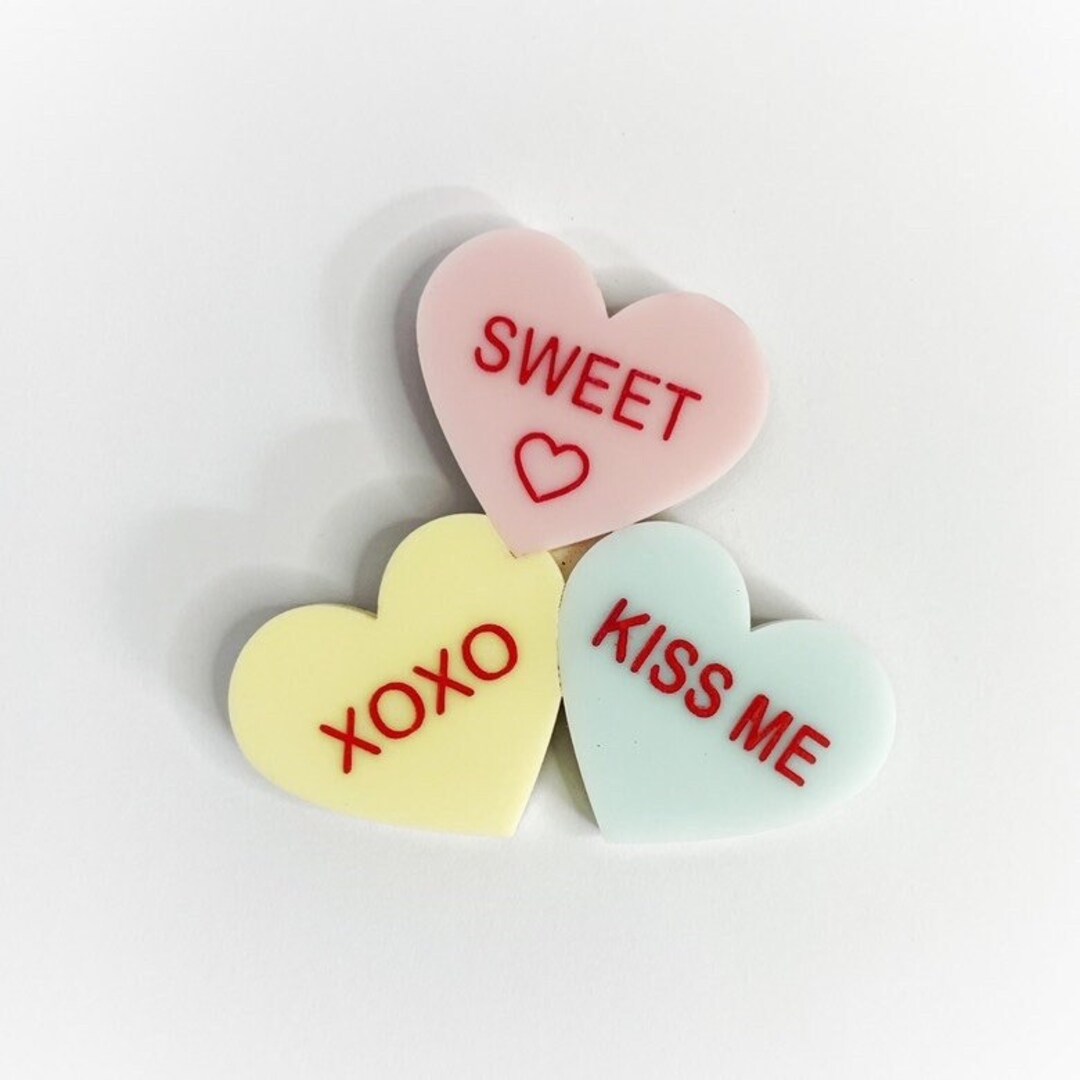 Laser Cut Milkshake Acrylic Candy Heart Brooch sweetheart, Pink Yellow ...