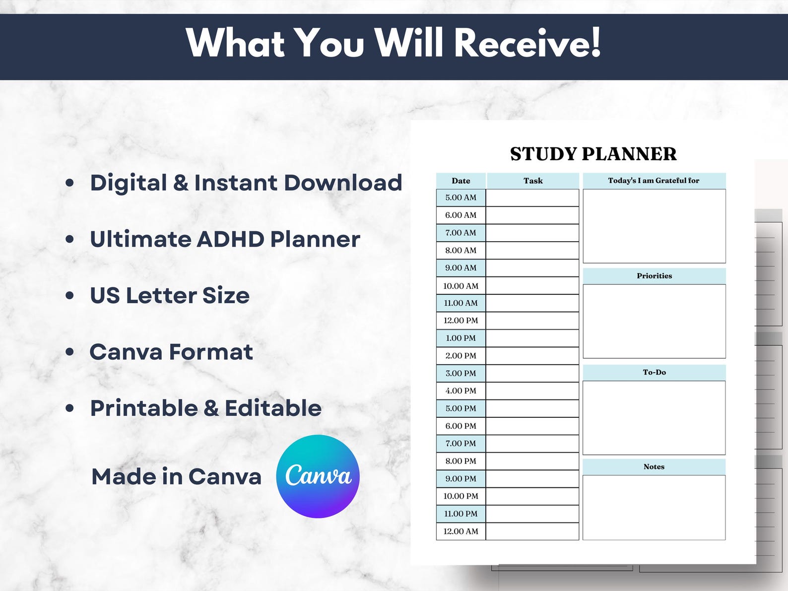 ADHD Planner 2026 Canva Template, Custom Notepad, Weekly Meal Plan ...