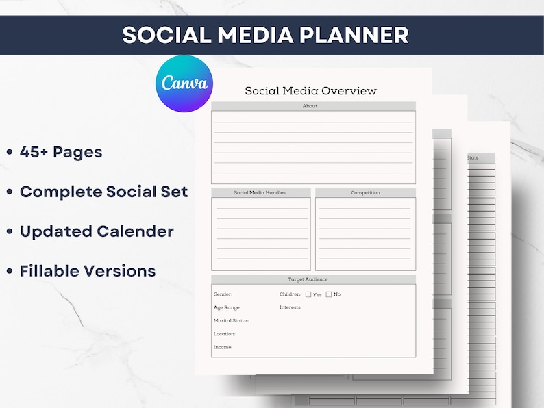 Social Media Marketing Planner Canva Template | Content Calendar ...