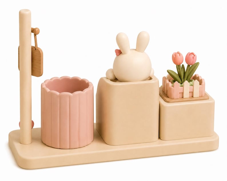 Bunny Desk Organizer 3D Model | Pastel Stationery Holder (digital ...