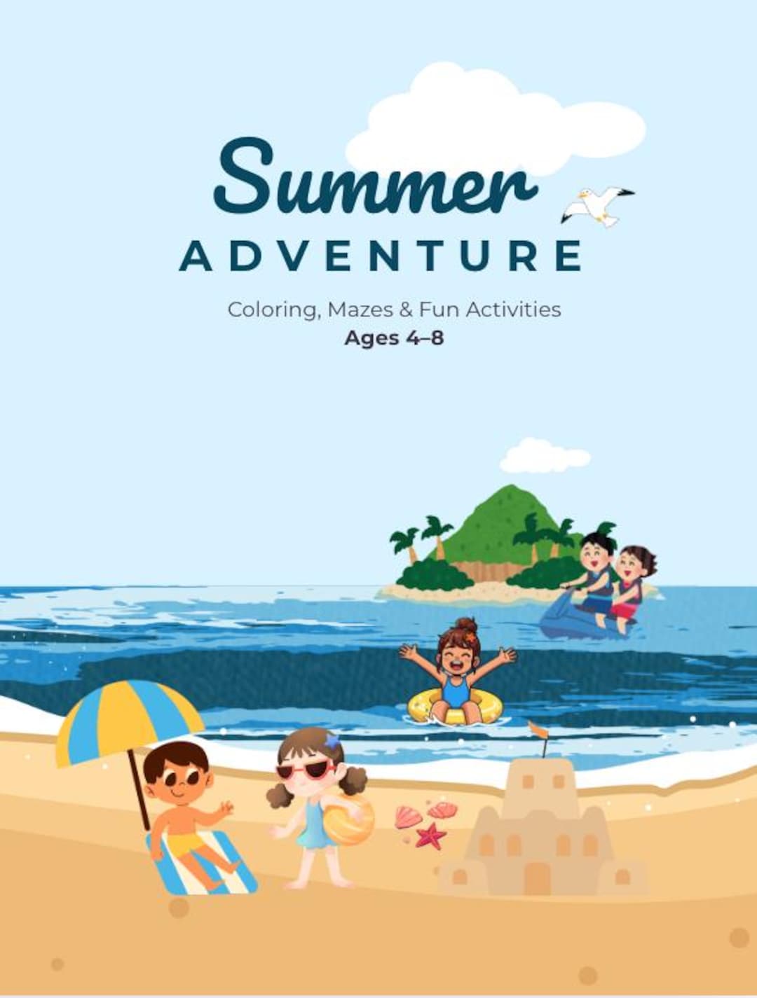 Summer Adventure Coloring, Maze & Fun Activity Book for Kids Ages 4-8 ...