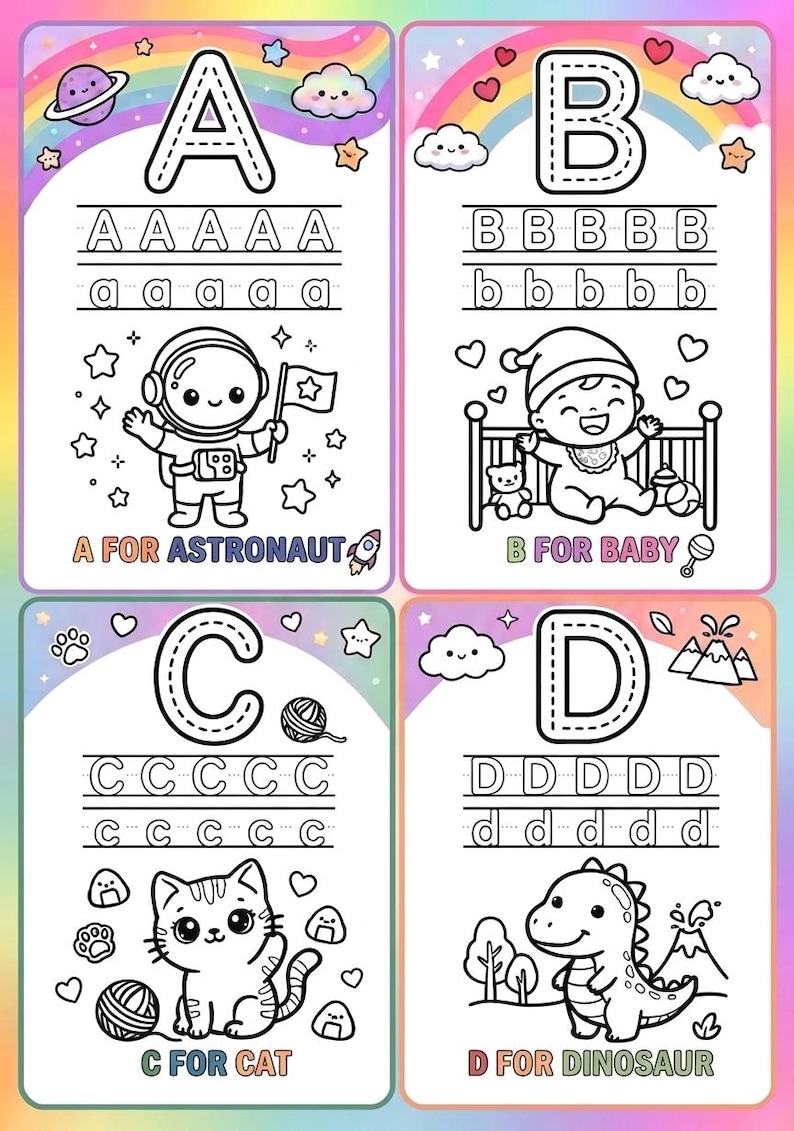 Alphabet Tracing Worksheets A–Z | Printable Coloring Pages | Preschool ...