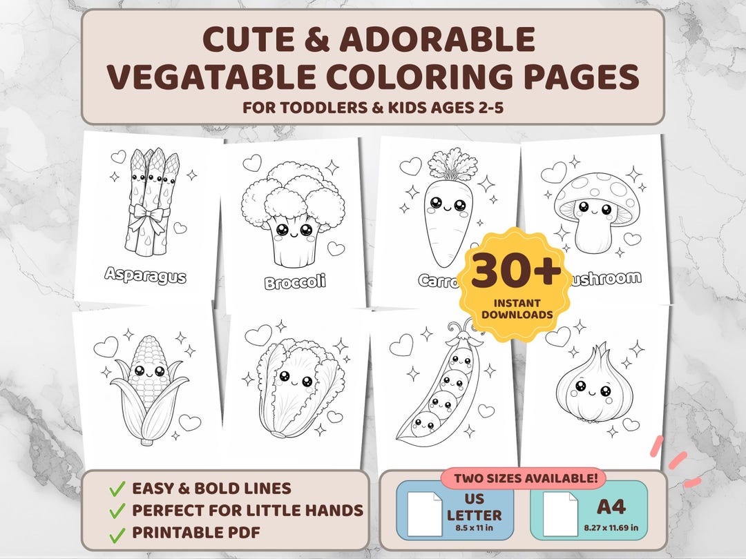 Cute Vegetable Coloring Pages for Toddlers Ages 2–5 | Printable PDF ...