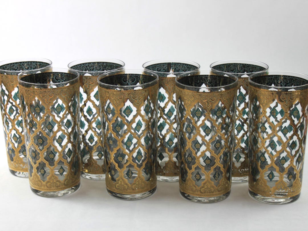 Culver Seville 22 Karat Gold and Green Highball Glass Set of 8 - Etsy