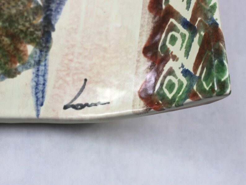 Vintage Italica ARS Half Moon Boat Platter Bowl Hand Painted Floral ...