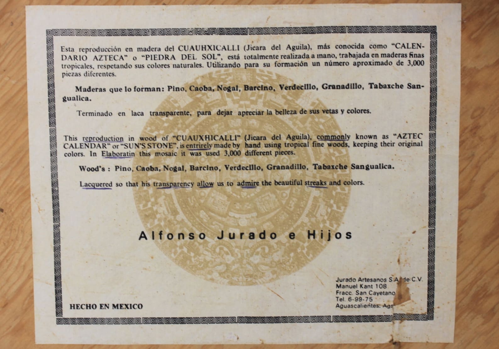 Alfonso Jurado E Hijos Cuauxhicalli Aztec Calendar Handmade - Etsy