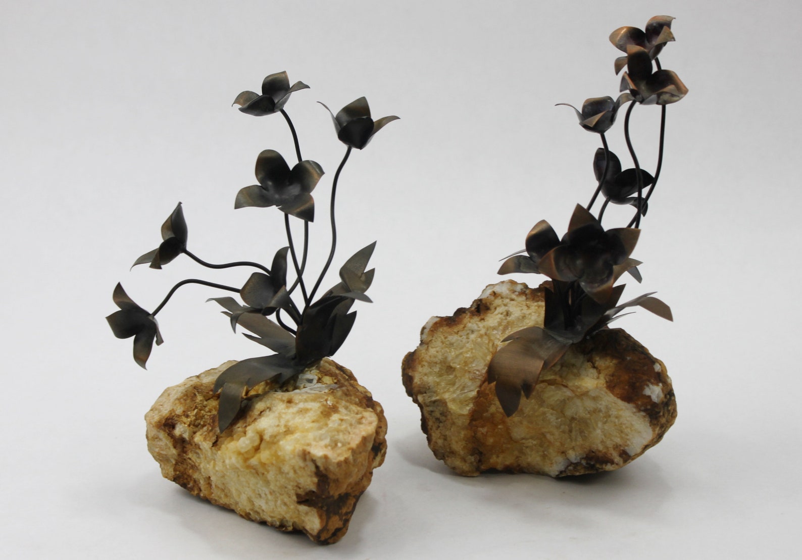Modernist Copper Flower Sculpture on Geode Base Set Vintage - Etsy