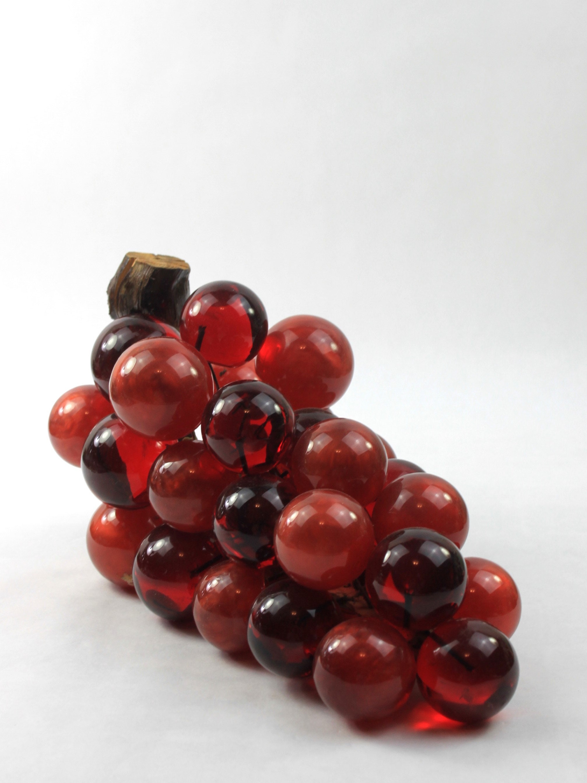 Vintage Lucite Acrylic Grape Cluster Burgundy Red and Moonglow on Wood ...
