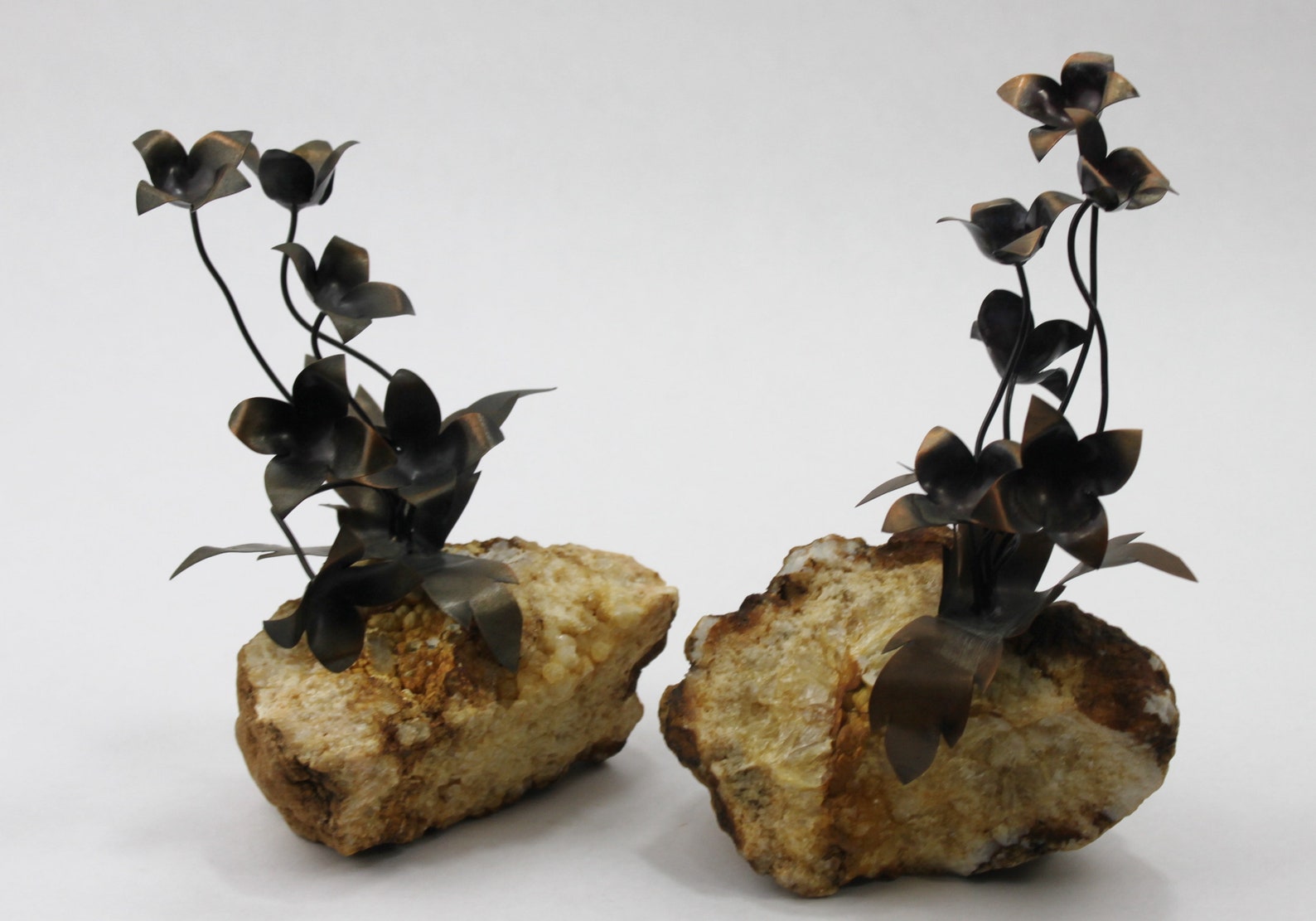 Modernist Copper Flower Sculpture on Geode Base Set Vintage - Etsy