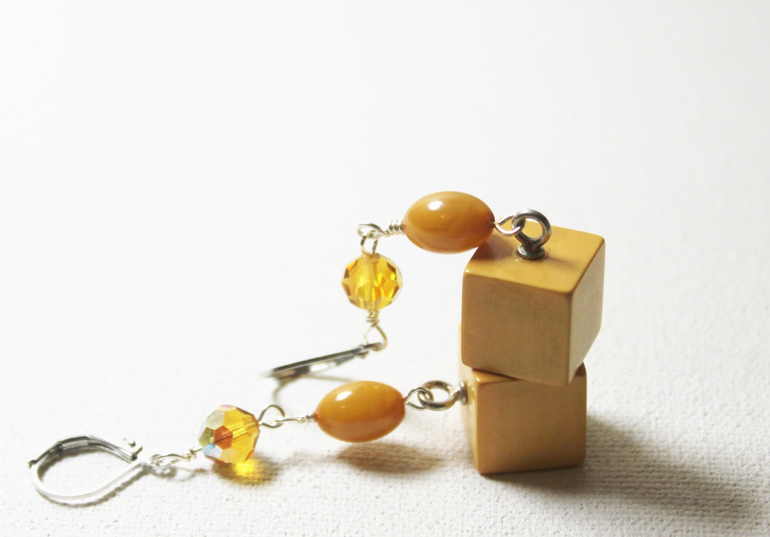 Vintage Bakelite Cube Earrings 1940s Handmade Assemblage Butterscotch ...