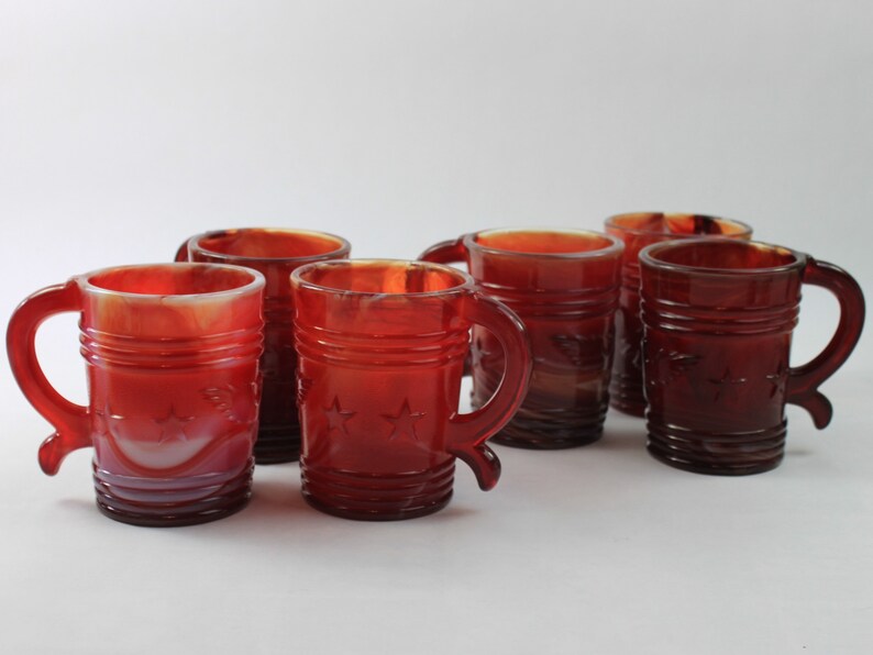 Vintage Imperial Slag Glass Mug Eagle and Star Design Set of Six - Etsy