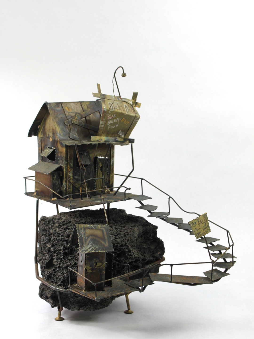 Brutalist Brass Seashore Dock Shack on Lava Rock Sculpture MCM - Etsy