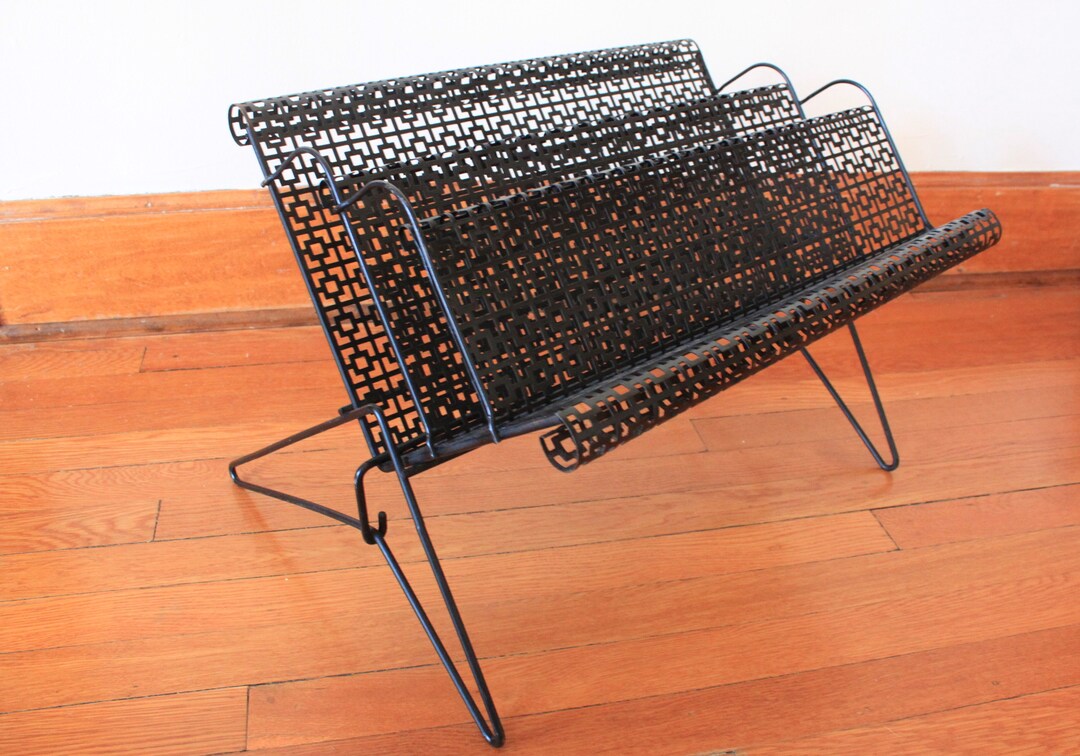 MCM Punched Metal and Wire Magazine Record Rack Atomic Geometric ...