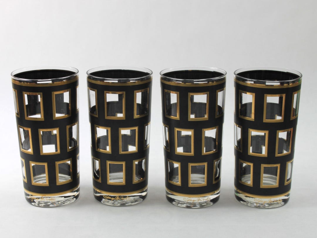 Georges Briard Black and Gold Highball Glass Set of Four - Etsy