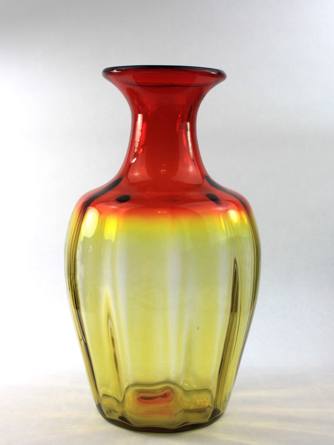 Blenko Tangerine Topaz Amberina Optic Floor Vase - Etsy