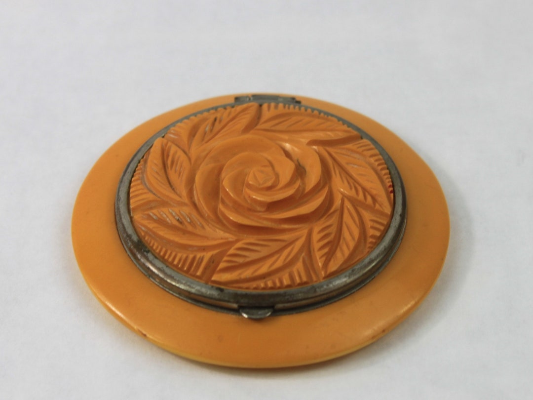 1930s Butterscotch Bakelite Powder Compact Carved Rose - Etsy