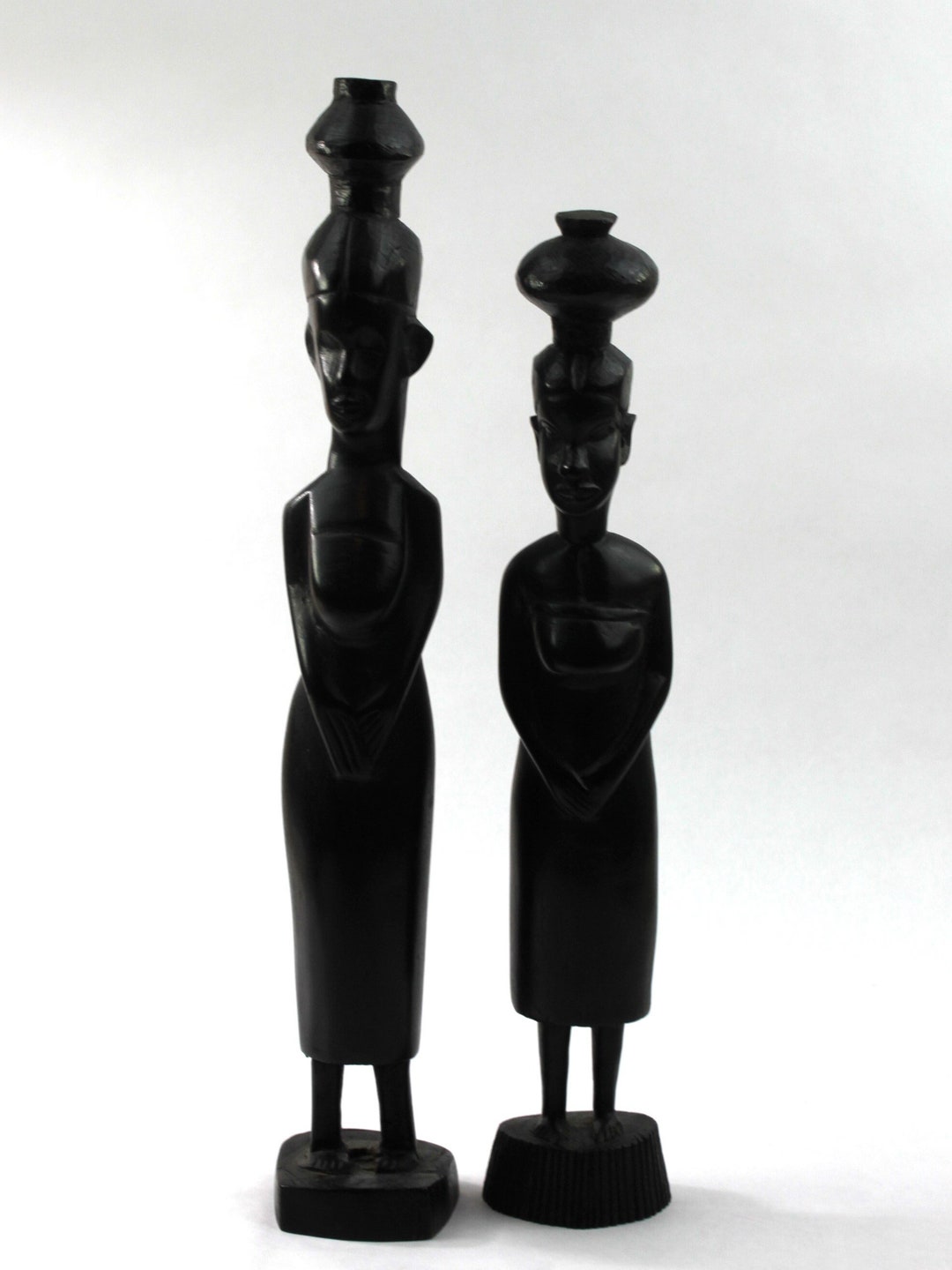 Tanganyika African Tribal Woman Carved Wood Statue Sculpture Set Afri ...