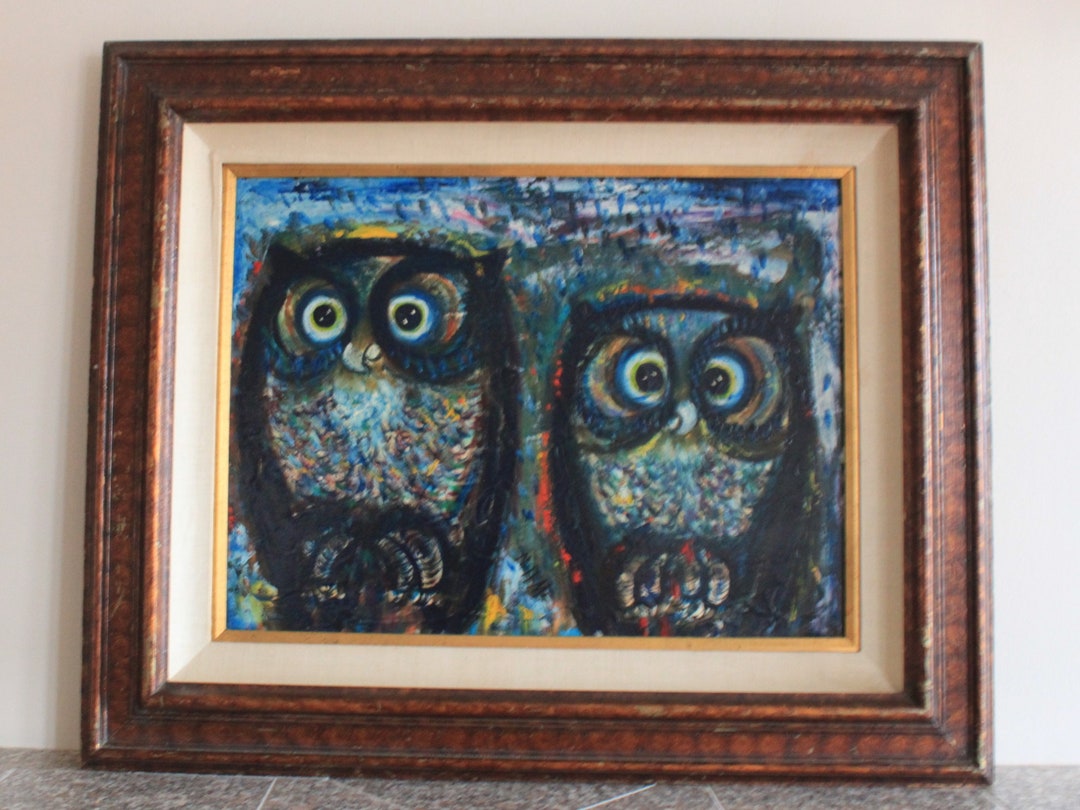 MCM Impressionist Owls Oil Painting - Etsy