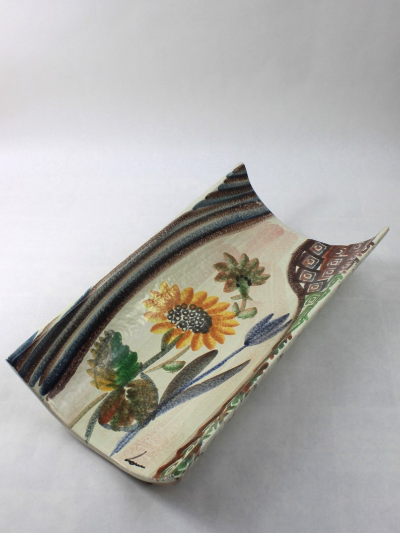 Vintage Italica ARS Half Moon Boat Platter Bowl Hand Painted Floral ...