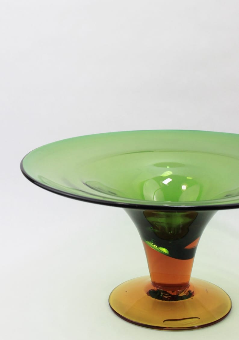 Blenko Handmade Art Glass Centerpiece Console Pedestal Bowl - Etsy