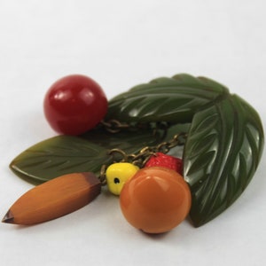 1940s Bakelite Fruit Salad Cluster Pin Brooch Dangling Carved Green ...
