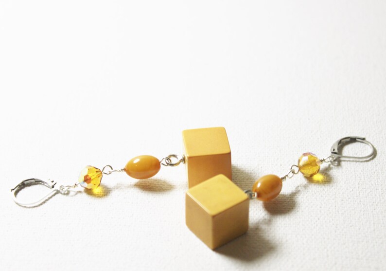 Vintage Bakelite Cube Earrings 1940s Handmade Assemblage Butterscotch ...