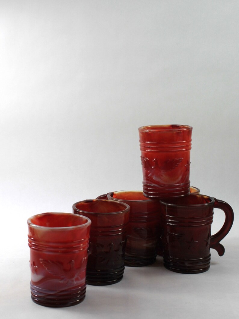 Vintage Imperial Slag Glass Mug Eagle and Star Design Set of Six - Etsy