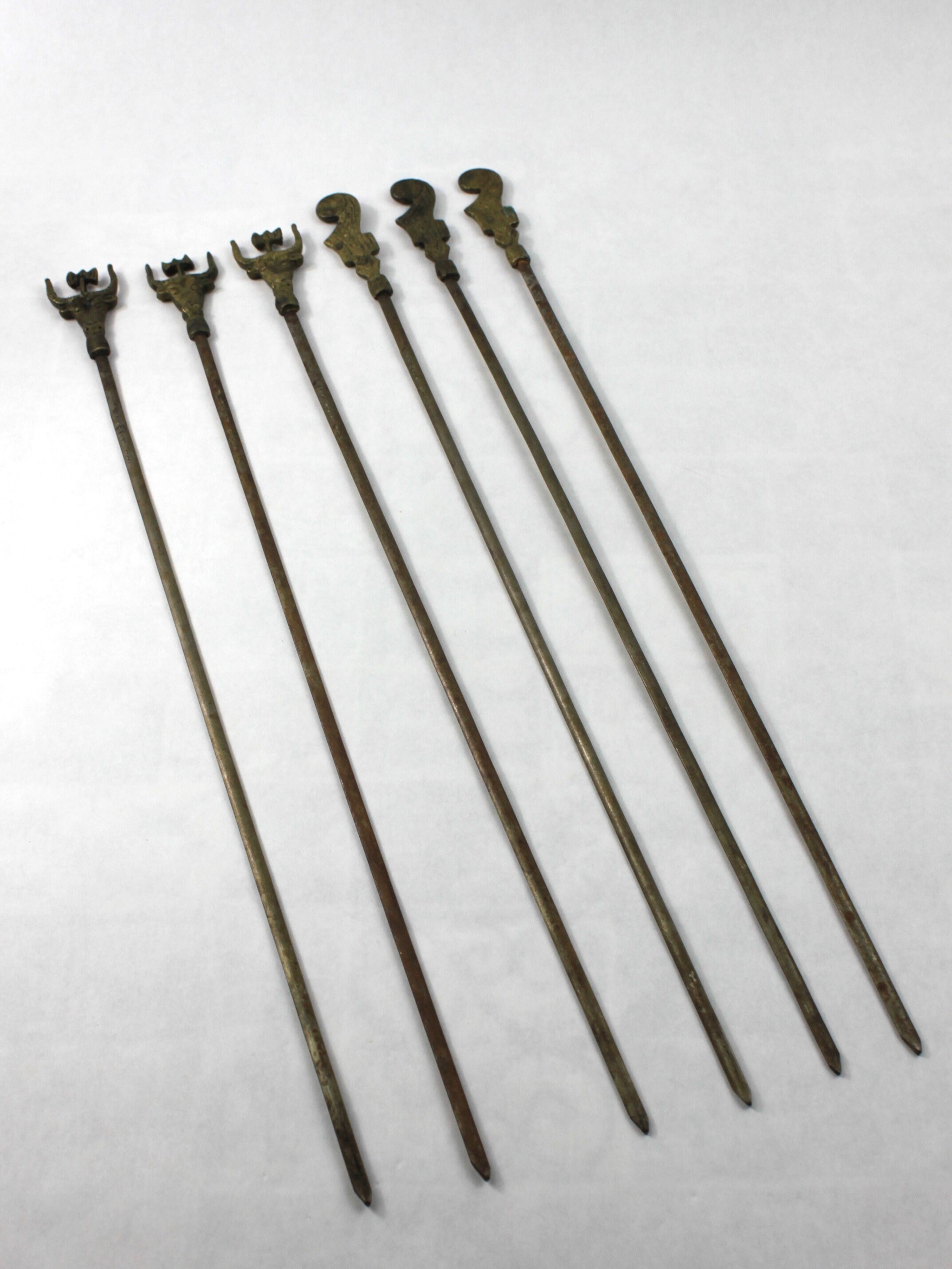 Vintage Brass and Steel Figural Brochette Meat Sword Kabob Skewer Set ...