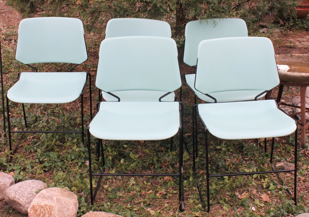 Vintage Krueger Matrix Stacking Chairs Blue Chrome Plastic MCM - Etsy
