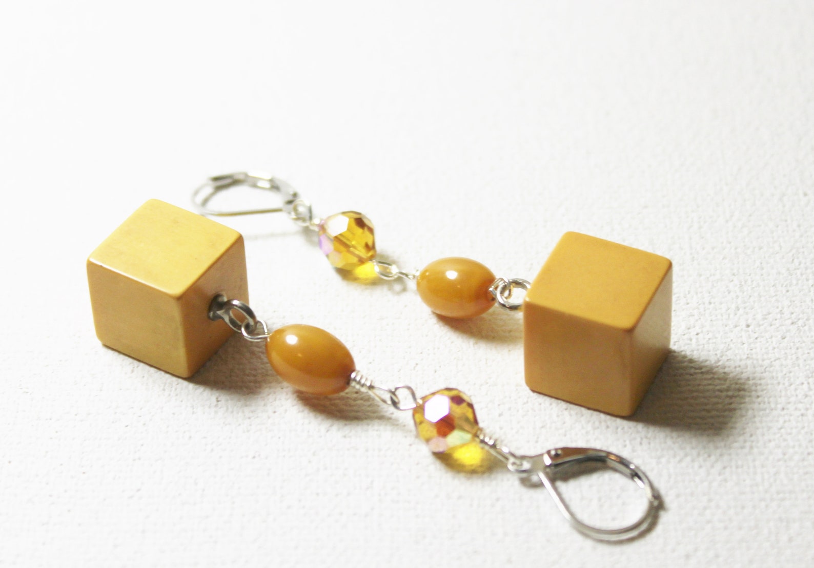 Vintage Bakelite Cube Earrings 1940s Handmade Assemblage Butterscotch ...