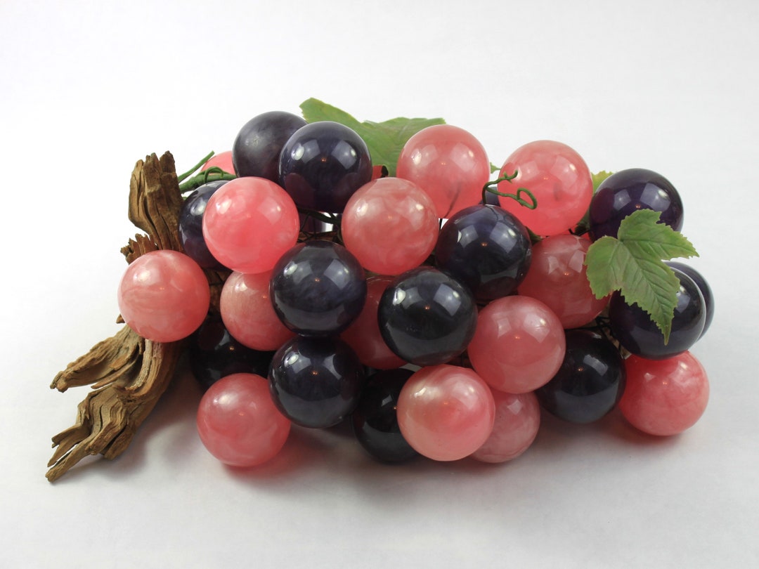 Vintage Lucite Acrylic Grape Cluster Burlwood Sculpture Moonglow Pink ...