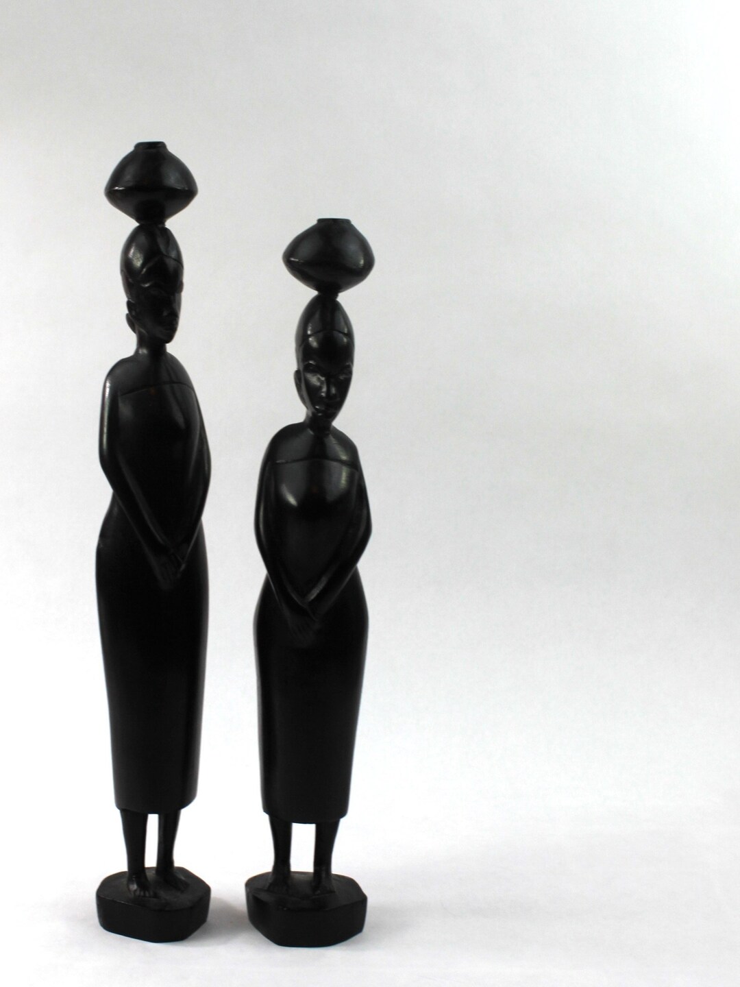 Tanganyika African Tribal Woman Carved Wood Statue Sculpture Set Afri ...