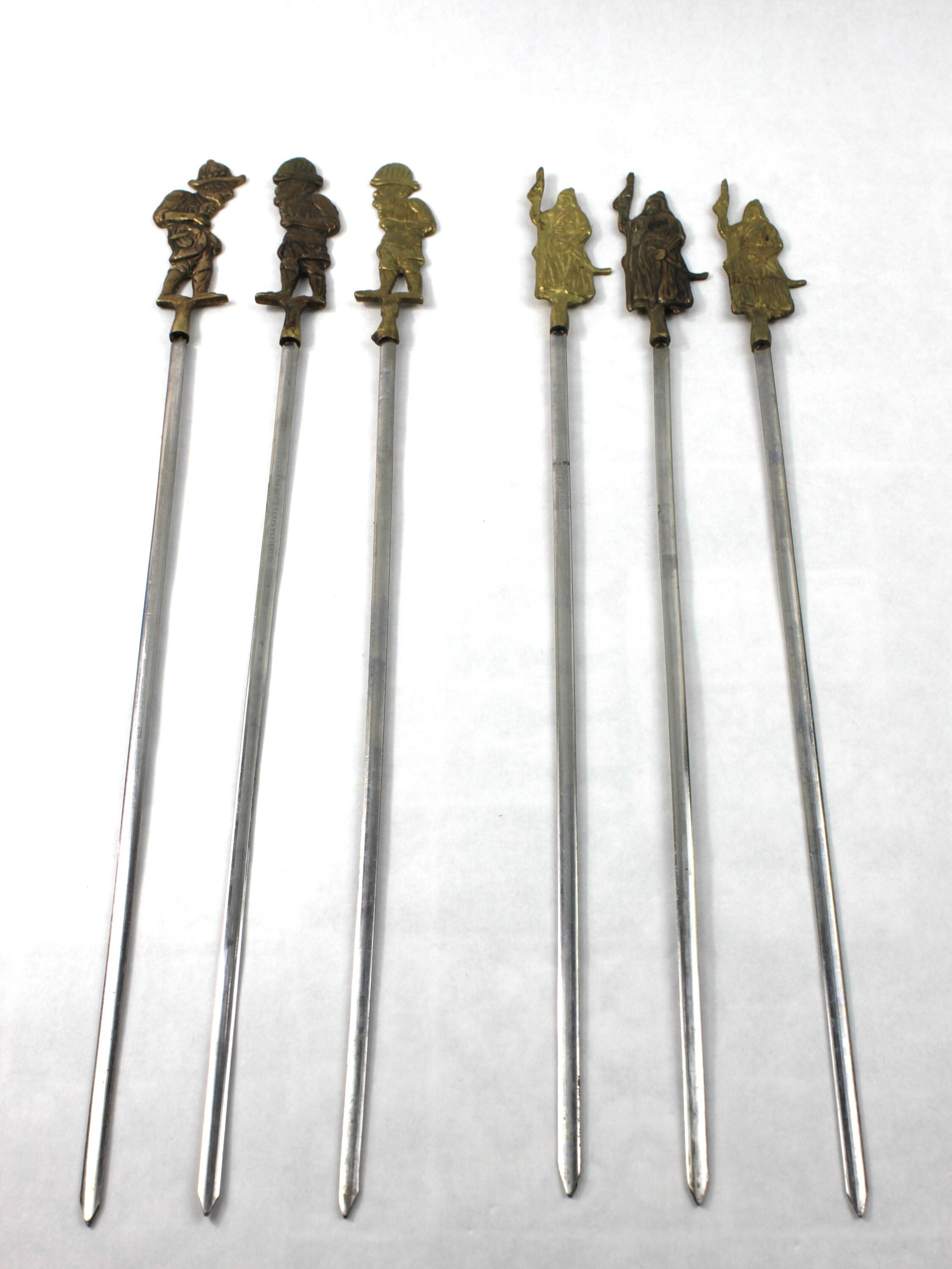 Vintage Brass and Steel Figural Brochette Meat Sword Kabob Skewer Set ...