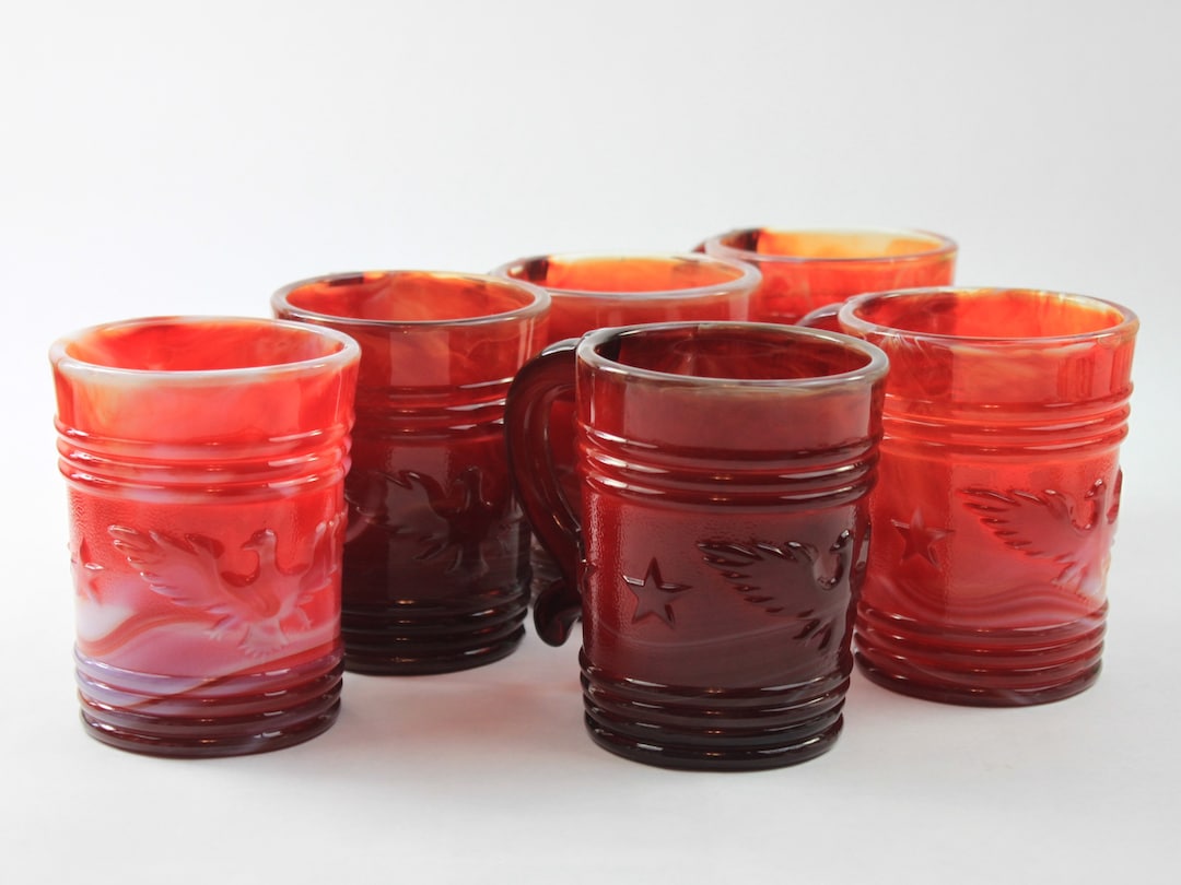 Vintage Imperial Slag Glass Mug Eagle and Star Design Set of Six - Etsy