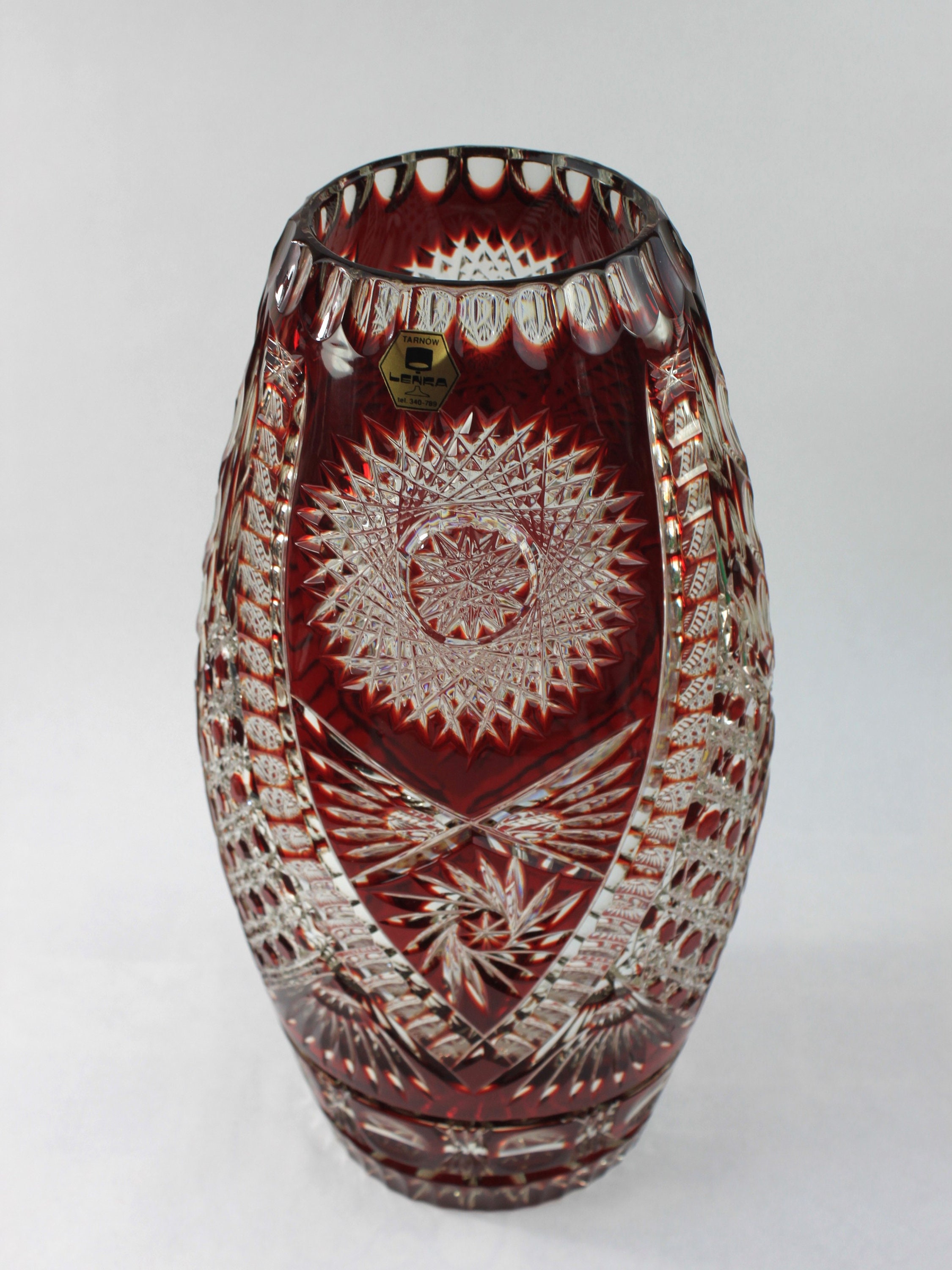 Olenka Tarnow Polish Crystal Vase Ruby Red Cut to Clear Vase - Etsy