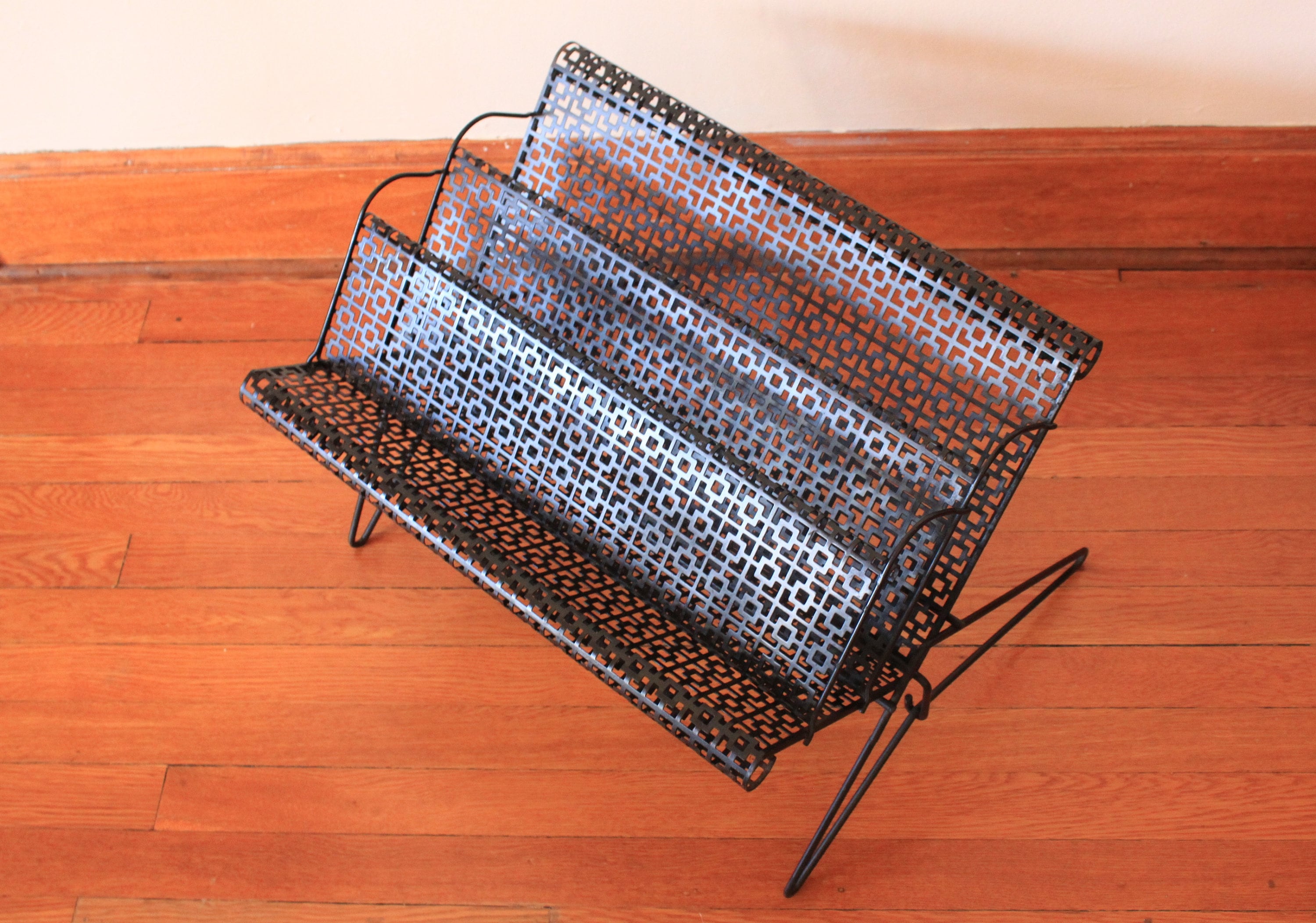 MCM Punched Metal and Wire Magazine Record Rack Atomic Geometric ...