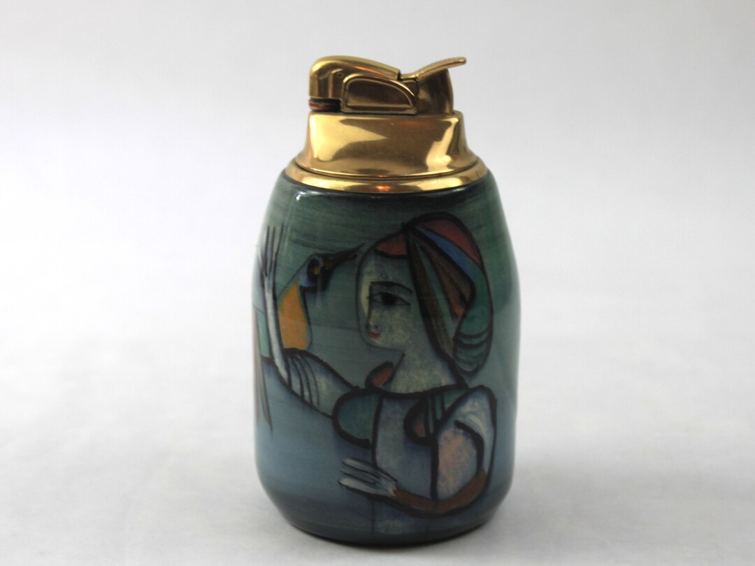 Polia Pillin Studio Art Pottery Table Lighter Abstract Woman and Bird ...