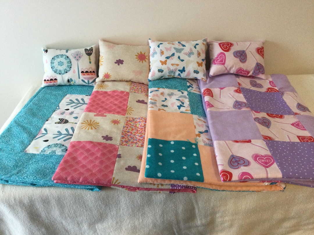 Baby Doll Blankets and Pillows in Patchwork Prints Fits Over Dolls up ...