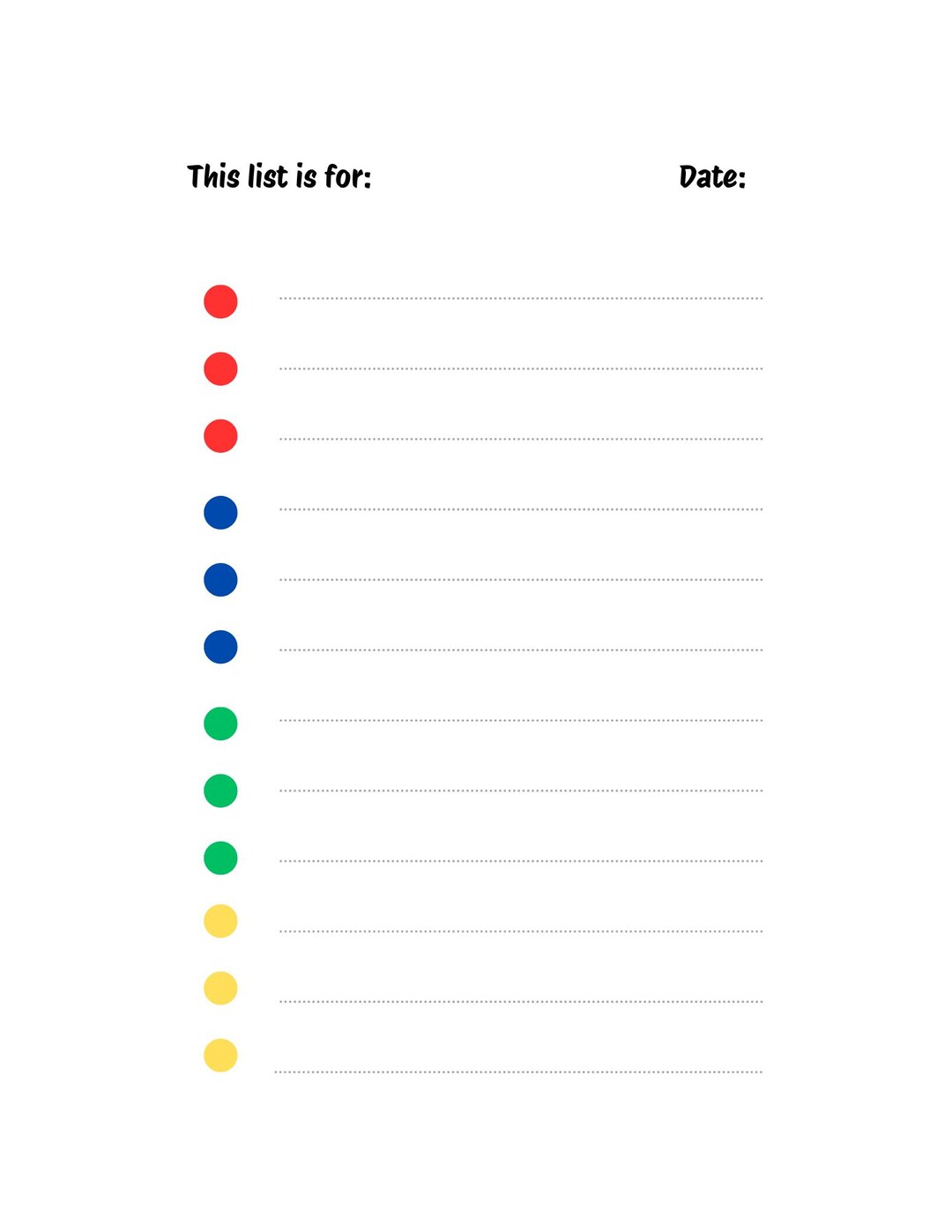 Dots | Printable to Do List | Blank | Digital | Everyday Planning Sheet ...