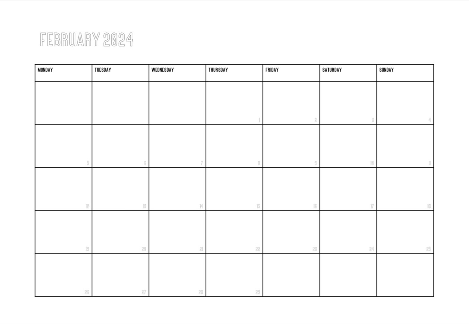 Printable 2024 Calendar, Month a Page, Monday Start Pdf - Etsy