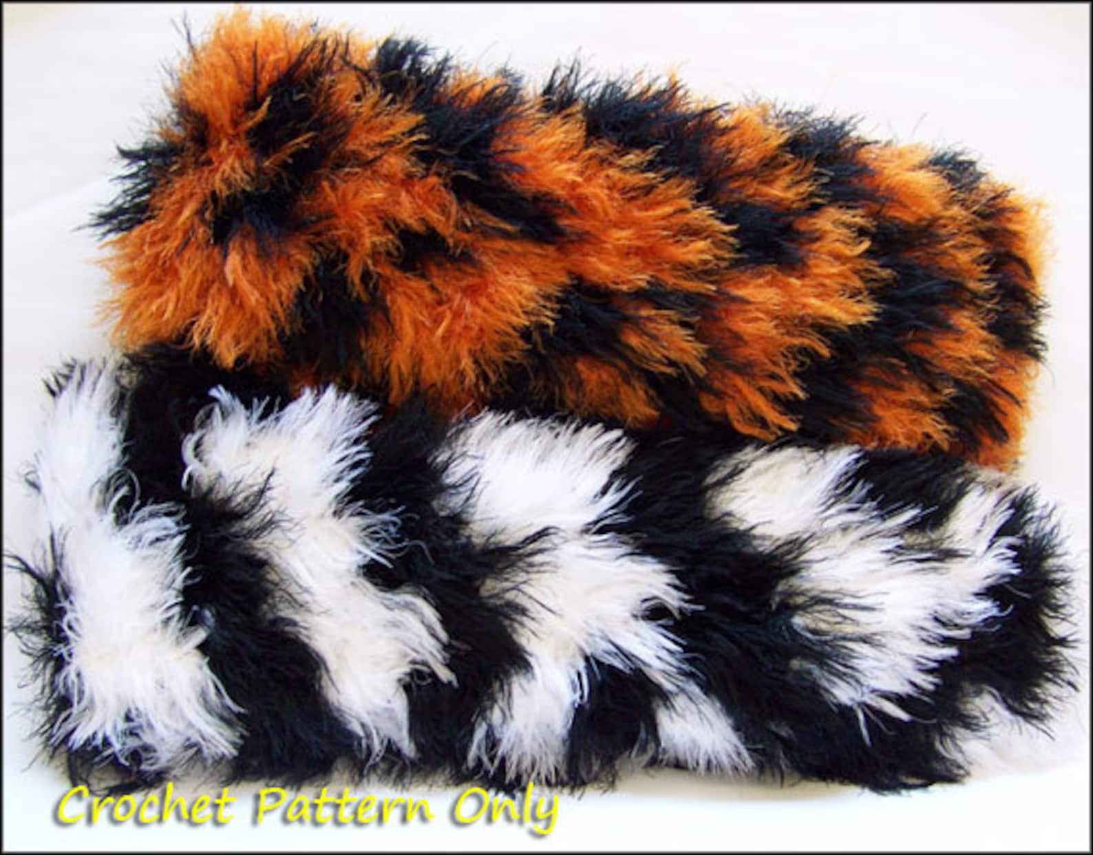 White and Bengal Tiger Striped Scarves - 2 SCARF CROCHET PATTERNS Faux ...
