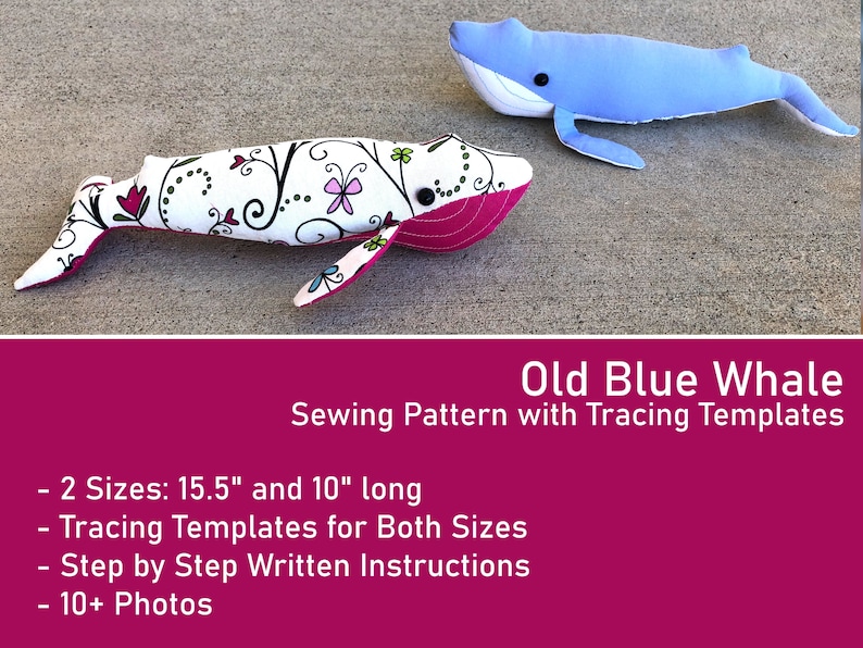 Blue Whale Sewing Pattern With Templates PDF 2 Sizes Stuffed Animal ...