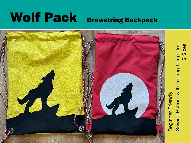 Wolf Drawstring Backpack Sewing Pattern With Tracing Templates 2 Sizes ...