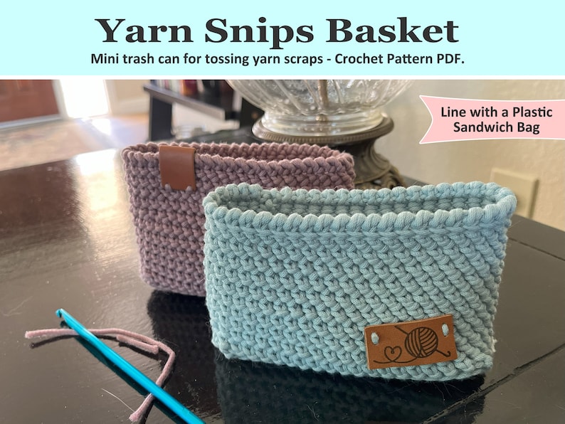 Yarn Snips Trash Basket - CROCHET PATTERN PDF - Waste Basket Trash Can ...