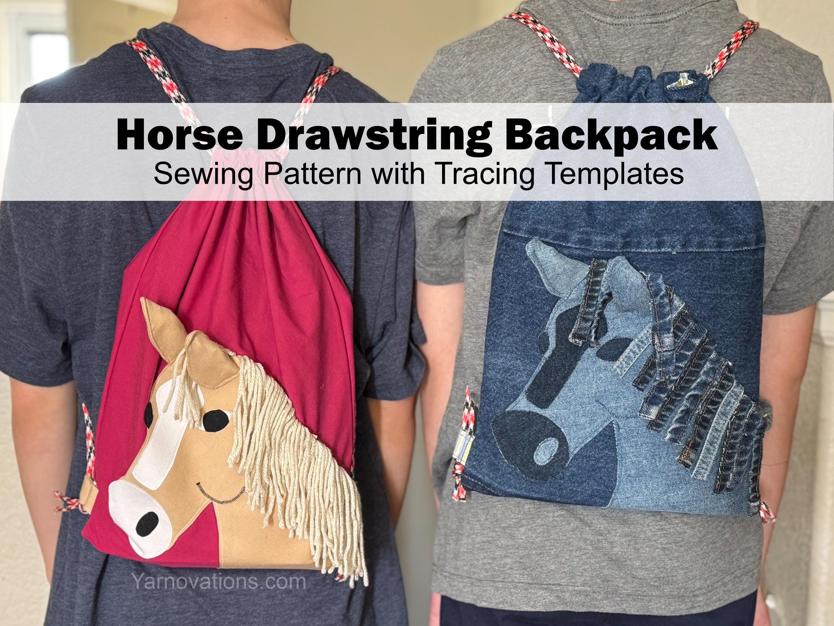 Horse Drawstring Backpack Sewing Pattern With Tracing Templates - Bag ...